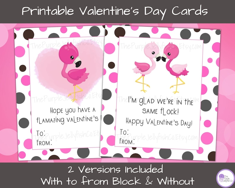Flamingo Valentines Day Cards for Kids School, Printable Valentines for ...