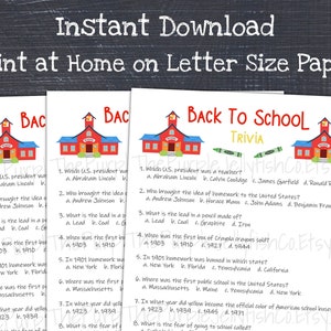 Back to School Trivia Game Printable Beginning of Year Icebreaker Game ...