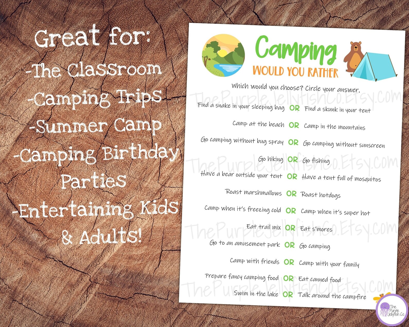 Camping Would You Rather, Camping Game Printable, Camping This or That ...