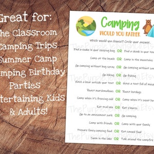 Camping Would You Rather, Camping Game Printable, Camping This or That ...