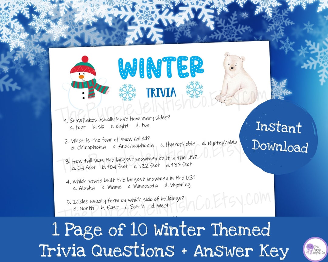 Winter Trivia Game, Printable Winter Games for Kids & Adults, Holiday ...