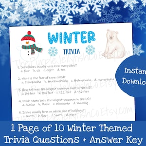 Winter Trivia Game, Printable Winter Games for Kids & Adults, Holiday ...