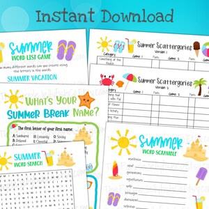 Summer Activities for Kids, Printable Summer Games, Summer Activity ...