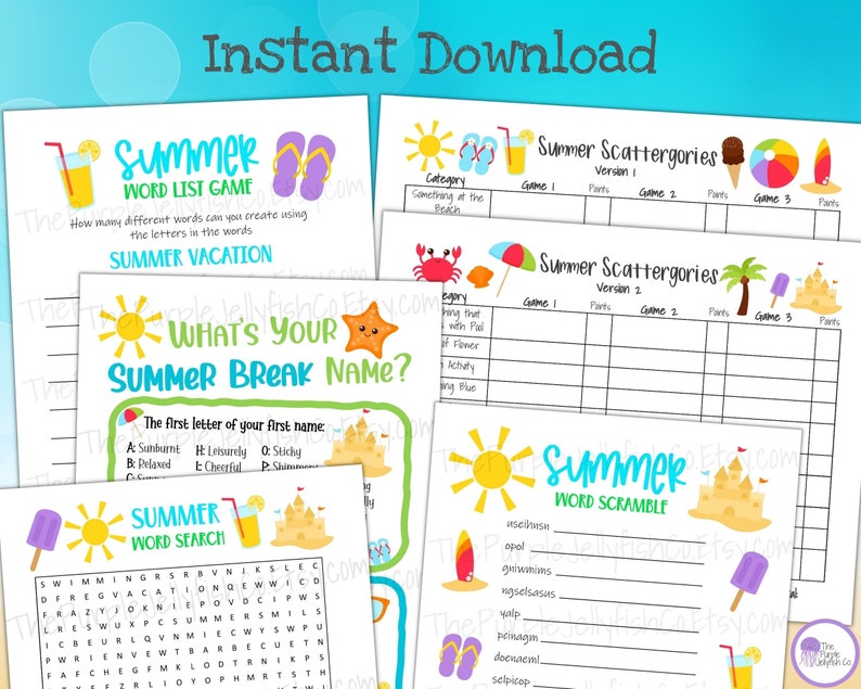 Summer Activities for Kids, Printable Summer Games, Summer Activity ...