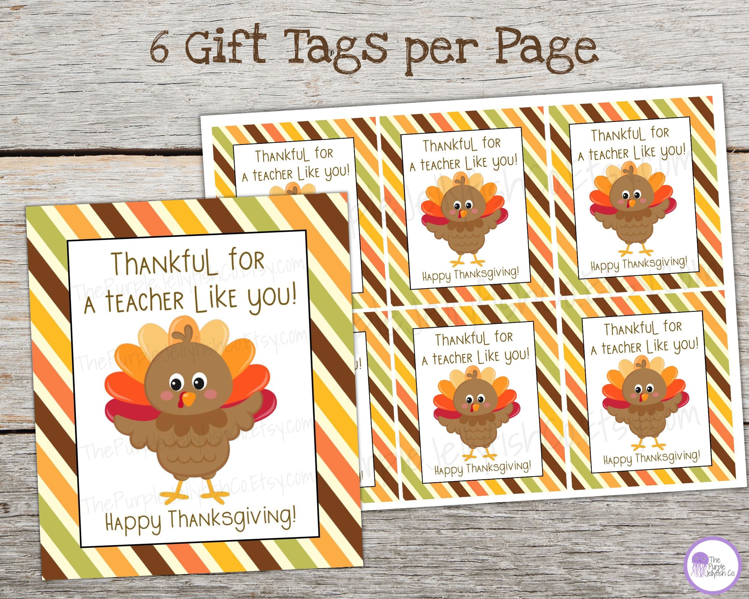 Thankful for Teacher Gift Tag, Thanksgiving Teacher Tag, Teacher ...