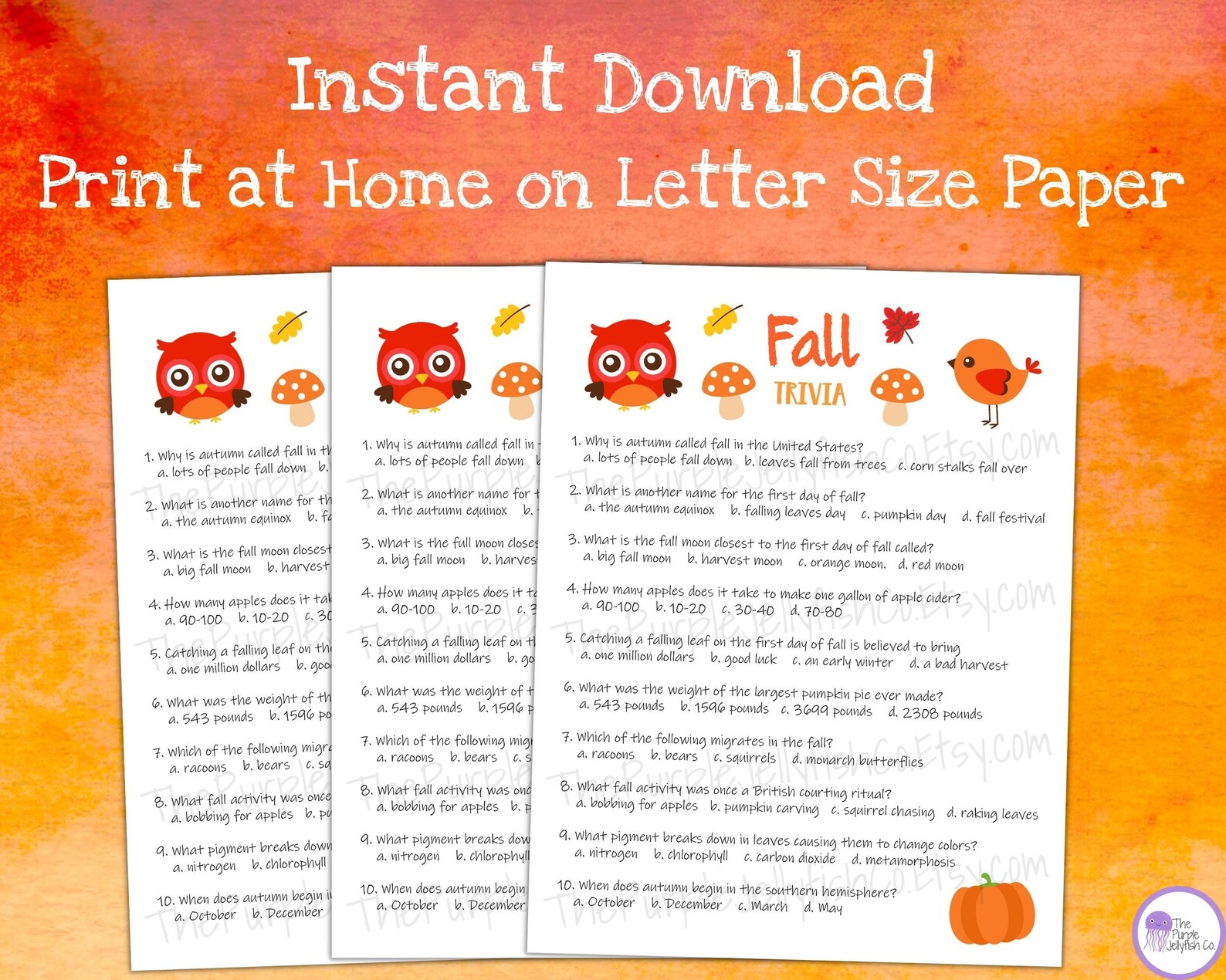 Fall Trivia Game Printable Autumn Activity for Kids & Adults, Trivia ...