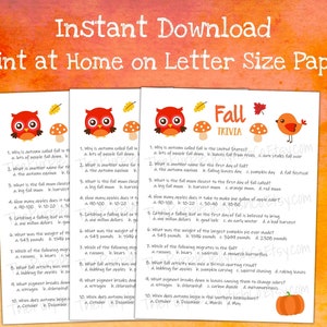 Fall Trivia Game Printable Autumn Activity for Kids & Adults, Trivia ...