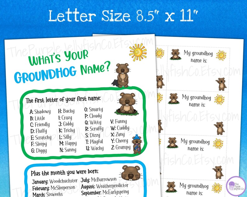 What's Your Groundhog Name Game, Printable Groundhog Day Game for Kids ...