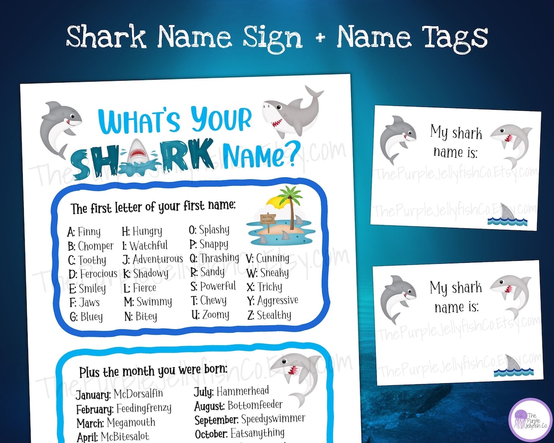 Shark Name Game, Printable Shark Sign, Shark Activity for Kids, Shark ...