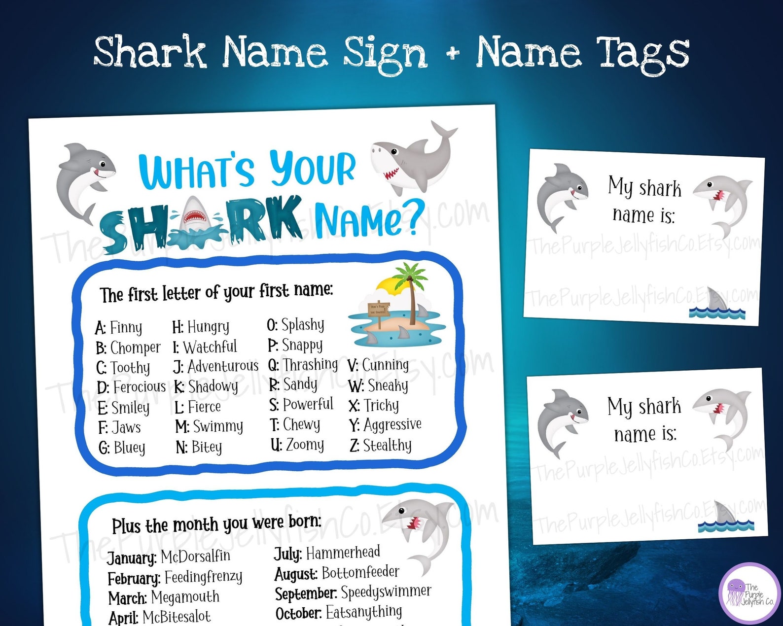 Shark Name Game, Printable Shark Sign, Shark Activity for Kids, Shark ...