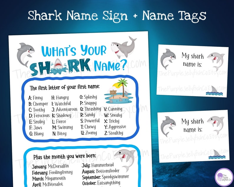 Shark Name Game, Printable Shark Sign, Shark Activity for Kids, Shark ...
