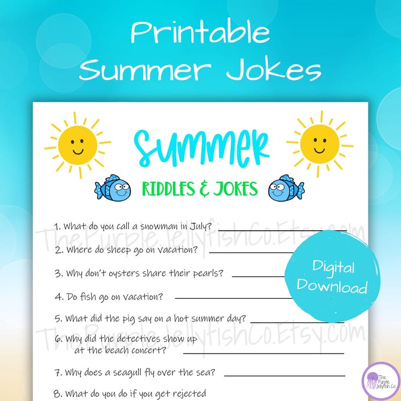 Summer Jokes for Kids, Printable Summer Activity, Summer Party Idea ...