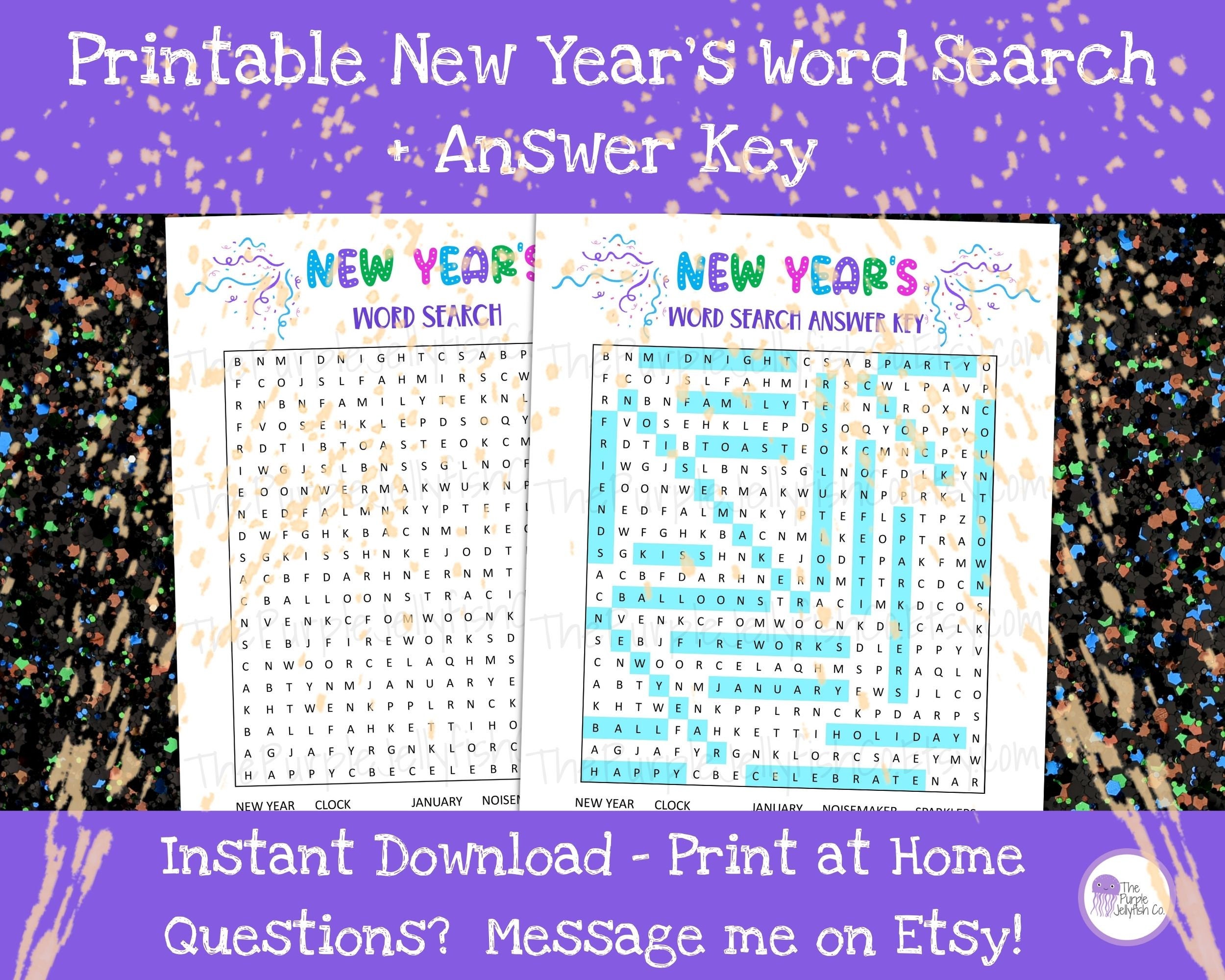 New Years Word Search Printable, New Years Activity for Kids, Word ...