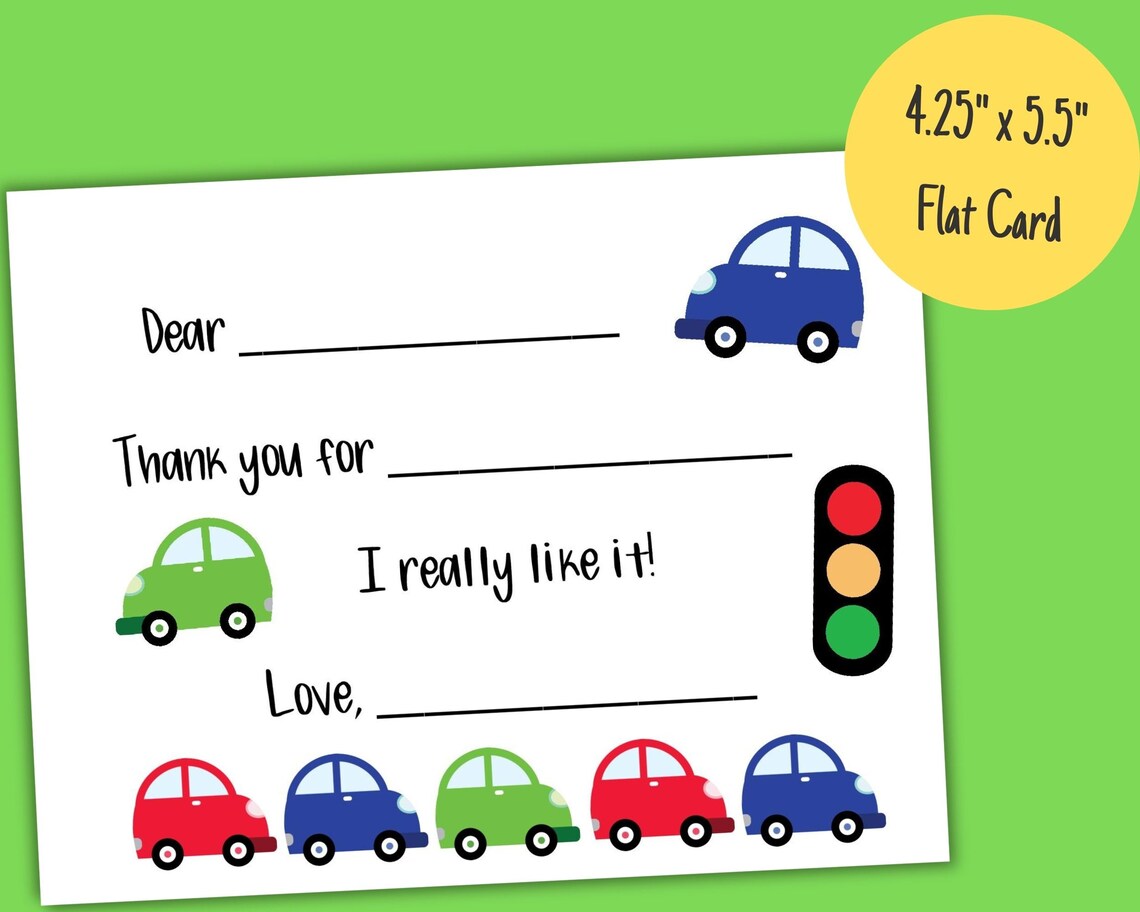 Printable Car Thank You Card for Kids Fill in the Blank - Etsy