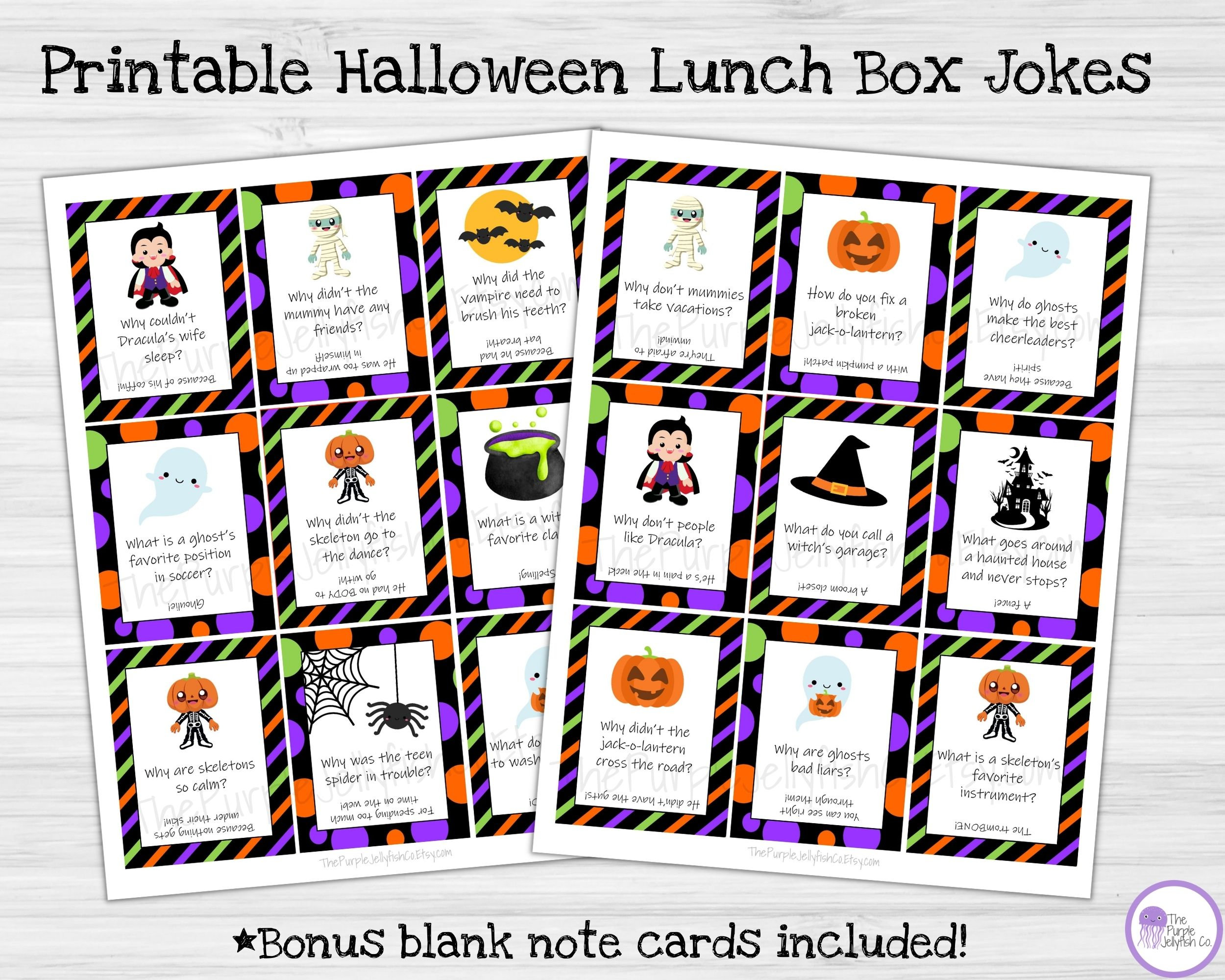Halloween Lunch Box Notes for Kids Printable Halloween Joke Cards ...