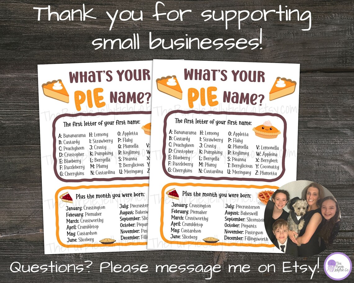 What's Your Pie Name Game Sign Name Tags, Thanksgiving Pie Party Decor ...