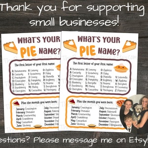 What's Your Pie Name Game Sign + Name Tags, Thanksgiving Pie Party ...