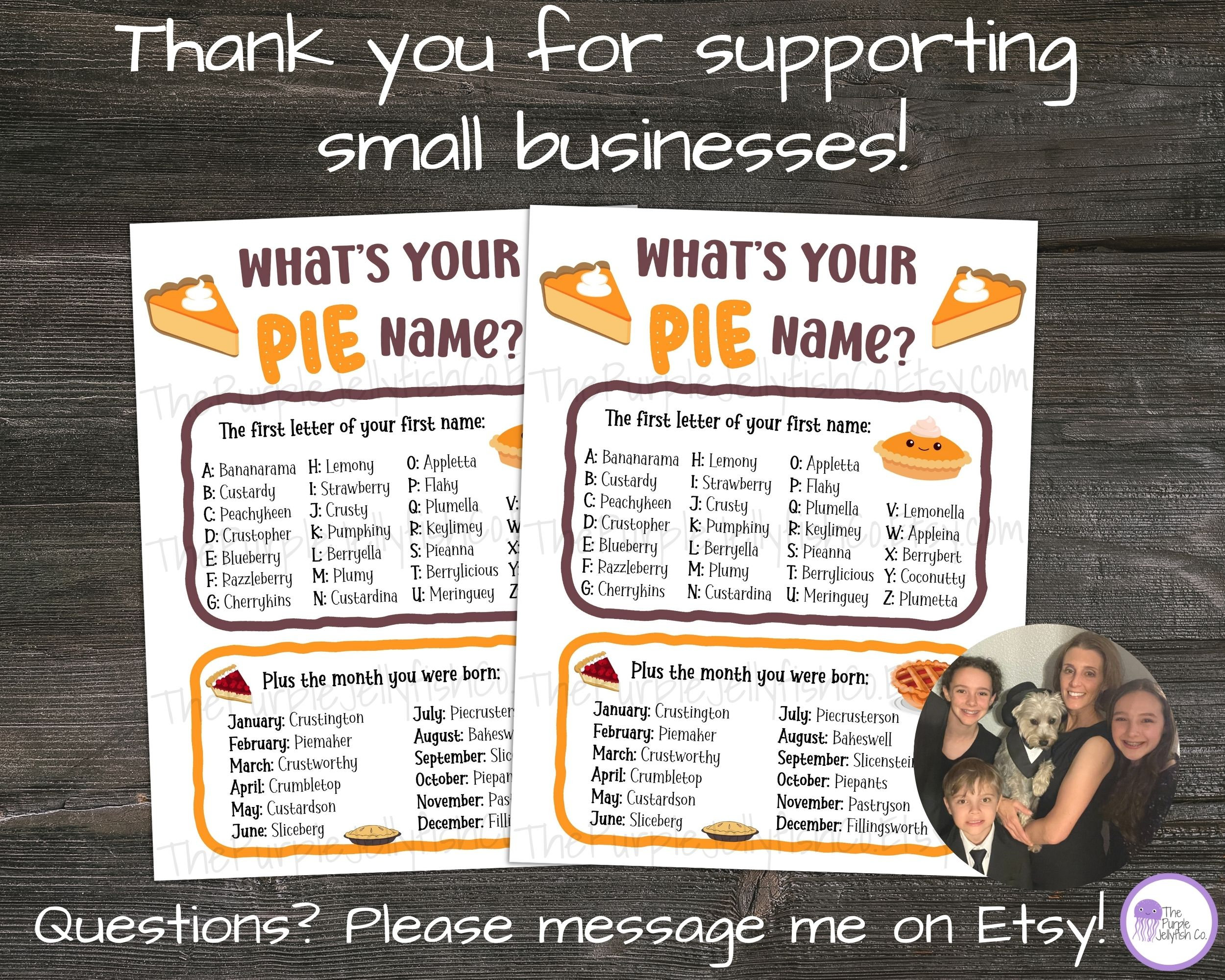 What's Your Pie Name Game Sign Name Tags, Thanksgiving Pie Party Decor ...