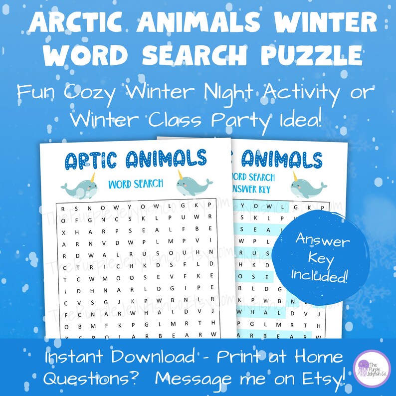 Arctic Animals Winter Word Search Puzzle, Winter Worksheet for Kids ...