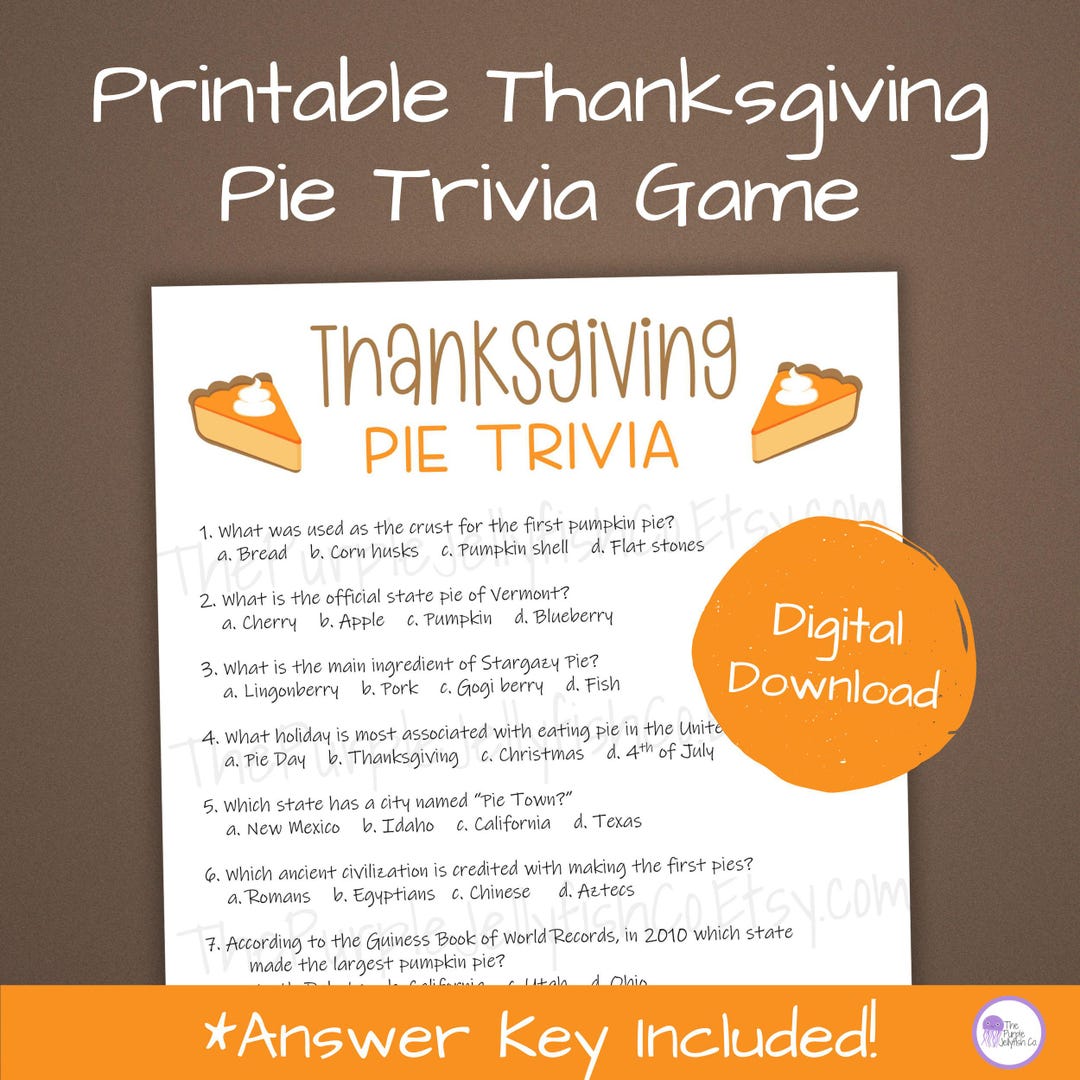 Thanksgiving Trivia Game Printable, Thanksgiving Game Family, Pie Party ...