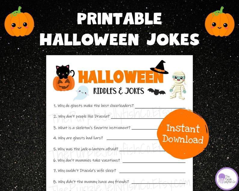 Halloween Jokes and Riddles, Printable Halloween Party Game for Kids ...