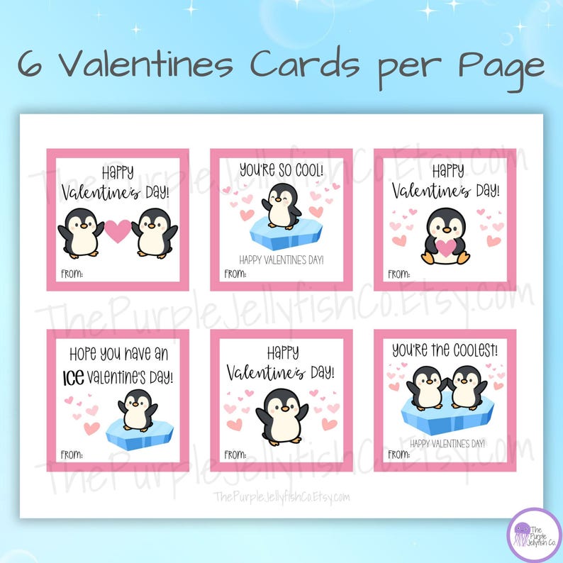 Penguin Valentine Printable, Valentines Cards for Kids Classroom ...