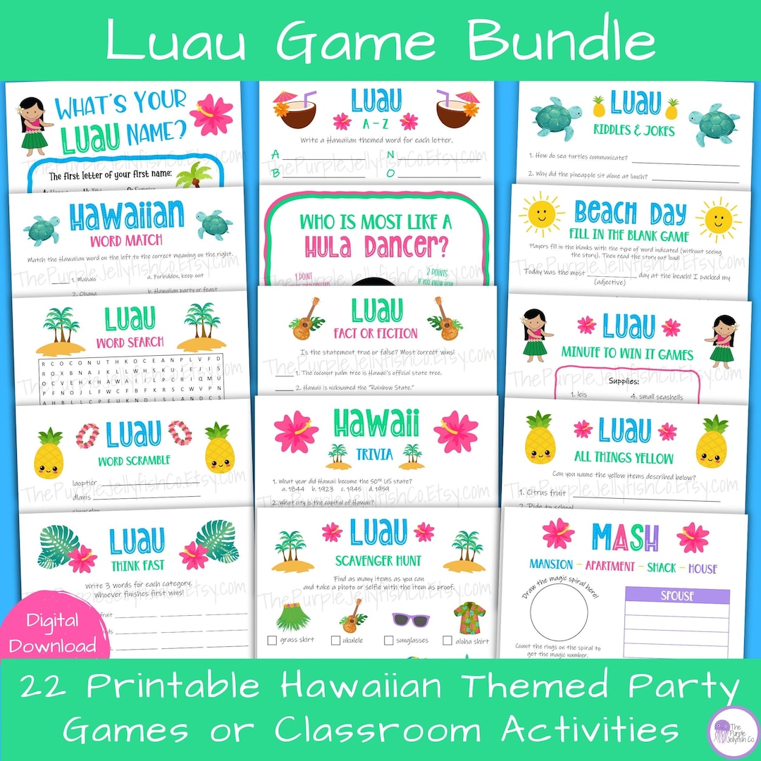 Luau Party Games Printable Hawaiian Theme Party Idea, Aloha Party ...