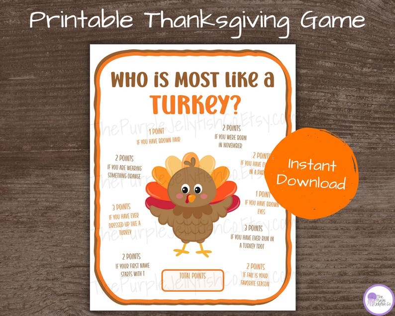 Who is Most Like a Turkey, Thanksgiving Game Printable, Friendsgiving ...