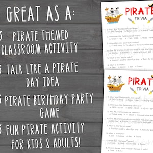 Pirate Trivia Game Printable, Pirate Party Idea, Talk Like a Pirate Day ...