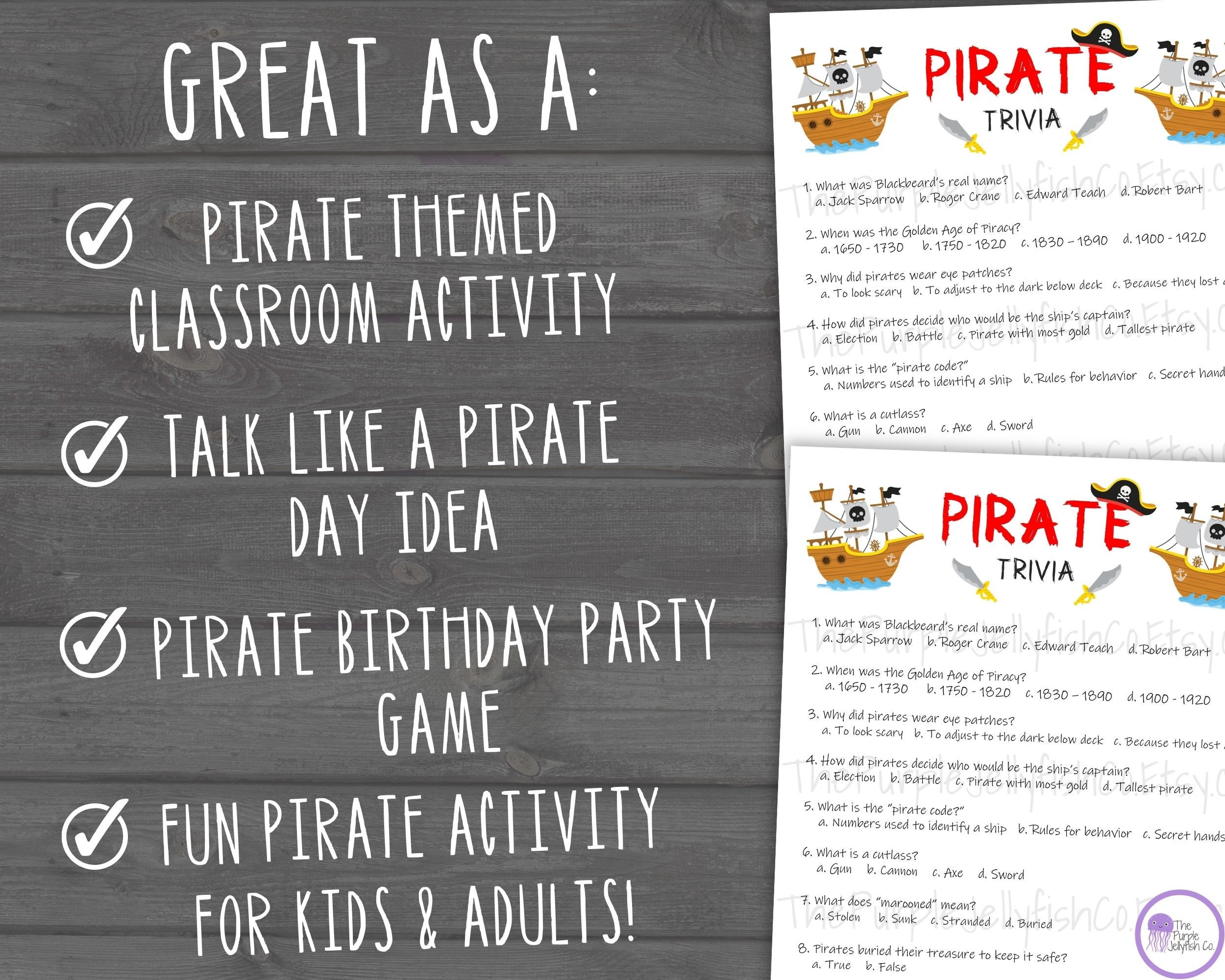 Pirate Trivia Game Printable, Pirate Party Idea, Talk Like a Pirate Day ...