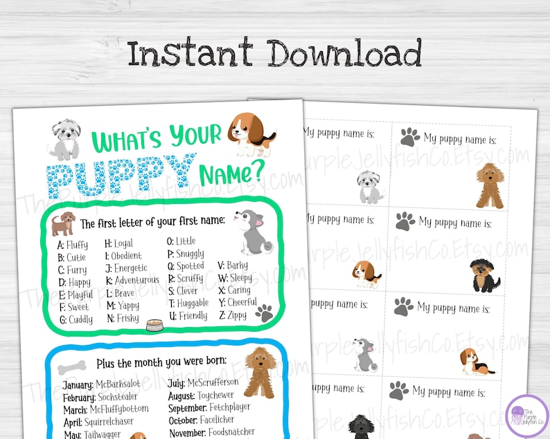 Whats Your Puppy Name Game, Puppy Party Printable, Dog Pawty, Puppy ...