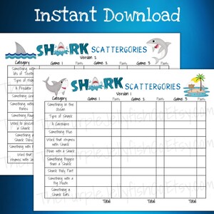 Shark Scattergories Lists Printable, Shark Game for Kids, Shark Week ...