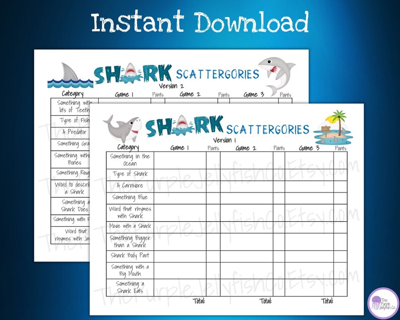 Shark Scattergories Lists Printable, Shark Game for Kids, Shark Week ...