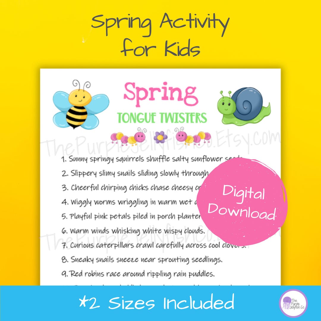 Spring Tongue Twisters for Kids, Printable Spring Speech Language Game ...