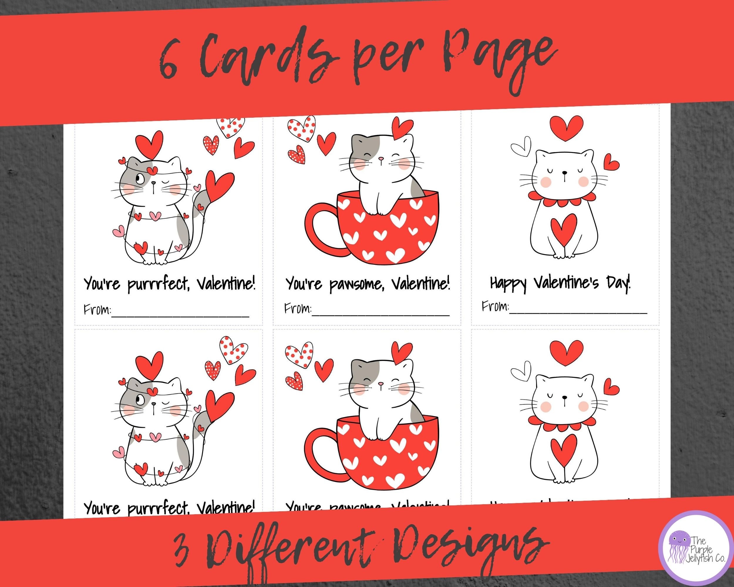Cat Valentines Cards for Kids Printable, Cute Animal Valentines for ...