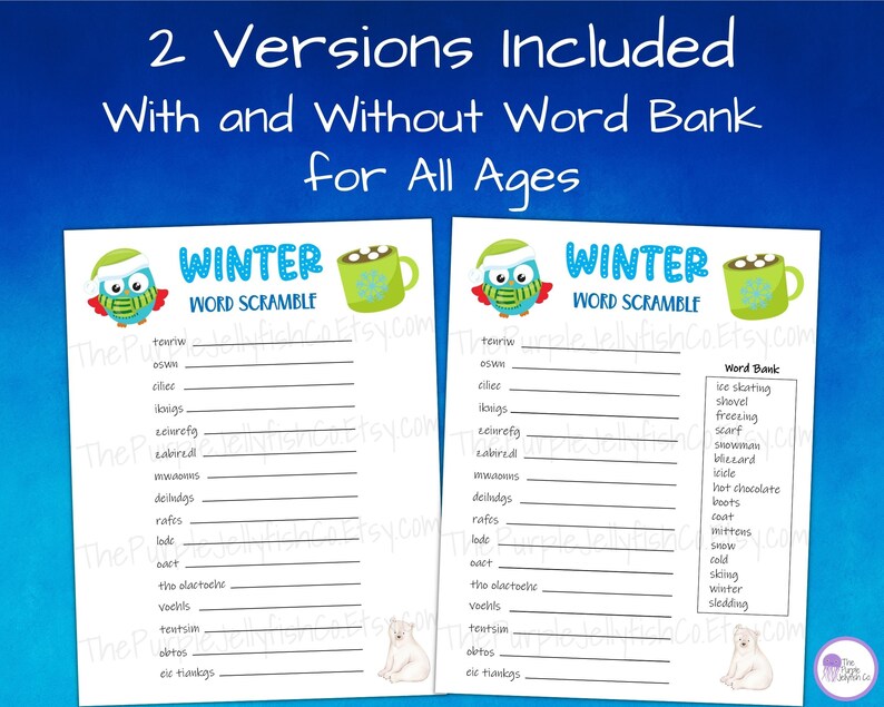 Winter Word Scramble, Printable Winter Activities for Kids & Adults ...