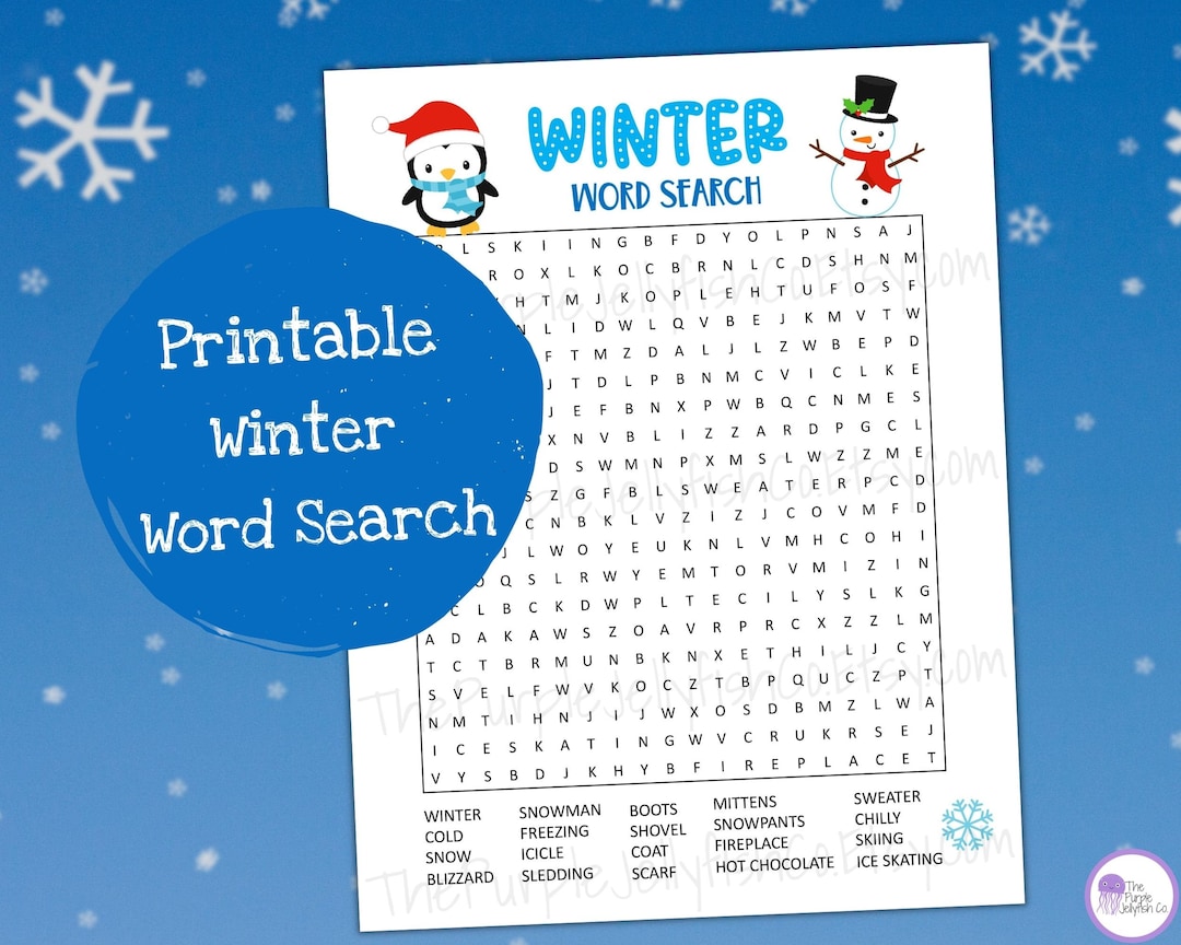Winter Word Search Printable, Word Search Puzzle for Kids & Adults ...