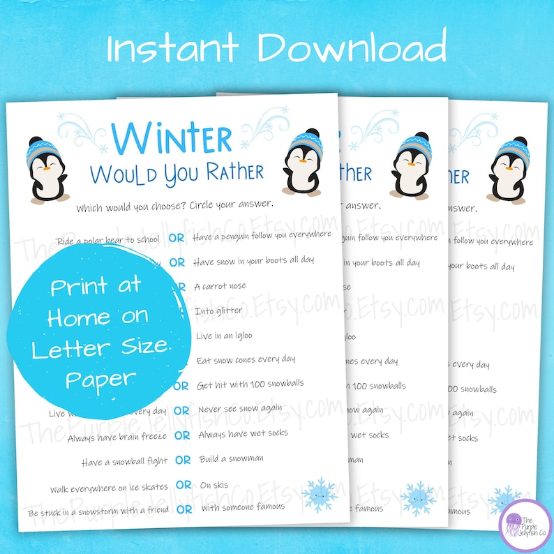 Winter Party Games, Winter Would You Rather Game for Kids, Christmas ...