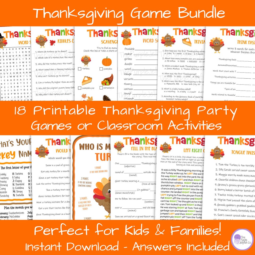 Thanksgiving Games for Kids, Thanksgiving Party Games Printable ...