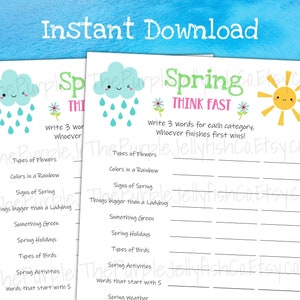 Spring Think Fast Game, Printable Spring Activity for Kids, Easter Game ...