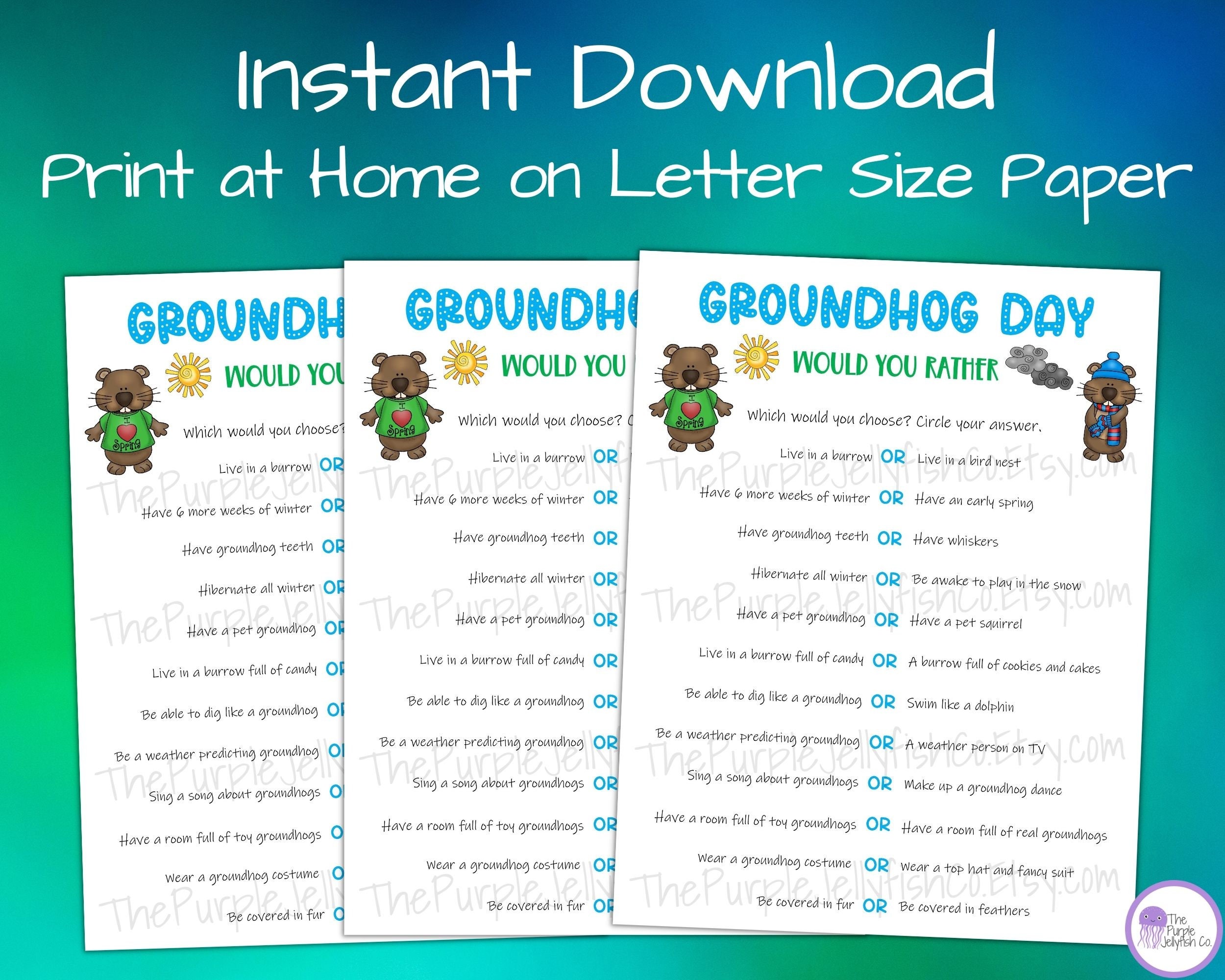 Groundhog Day Would You Rather Game, Printable Groundhog Activity for ...