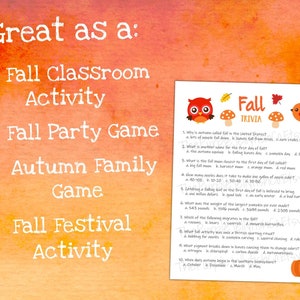 Fall Trivia Game Printable Autumn Activity for Kids & Adults, Trivia ...