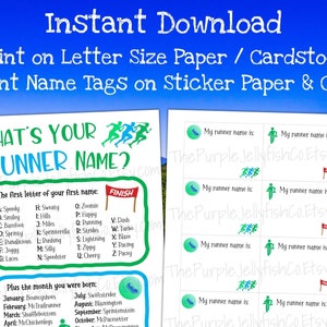 Runner Name Sign and Name Tags, Whats Your Name Game, Running Printable ...