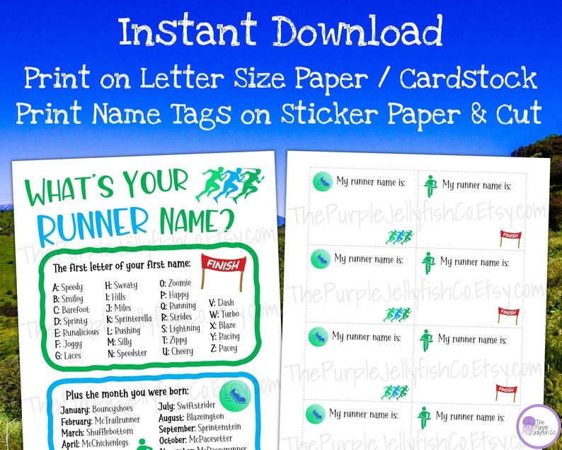 Runner Name Sign and Name Tags, Whats Your Name Game, Running Printable ...