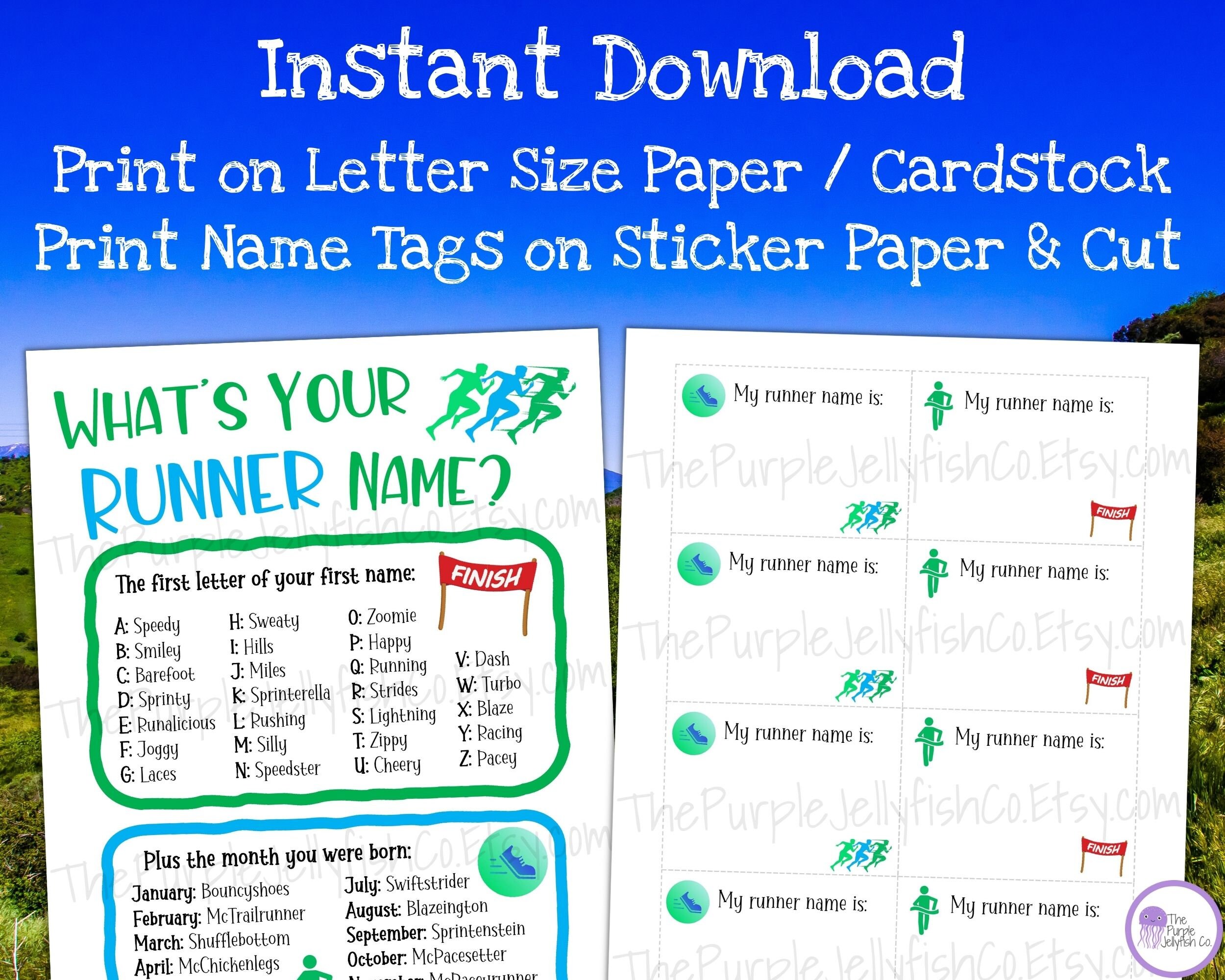 Runner Name Sign and Name Tags, Whats Your Name Game, Running Printable ...