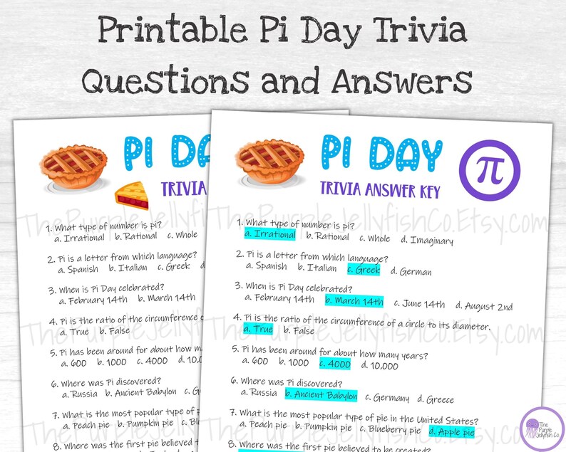 Pi Day Trivia Game for Kids and Adults, Printable Pi Day Activity, Pi ...