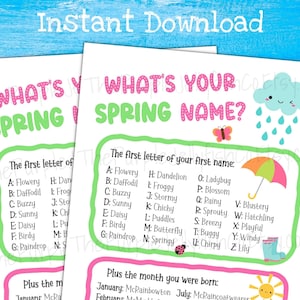 Spring Name Game, Printable Spring Activity for Kids & Adults, Spring ...