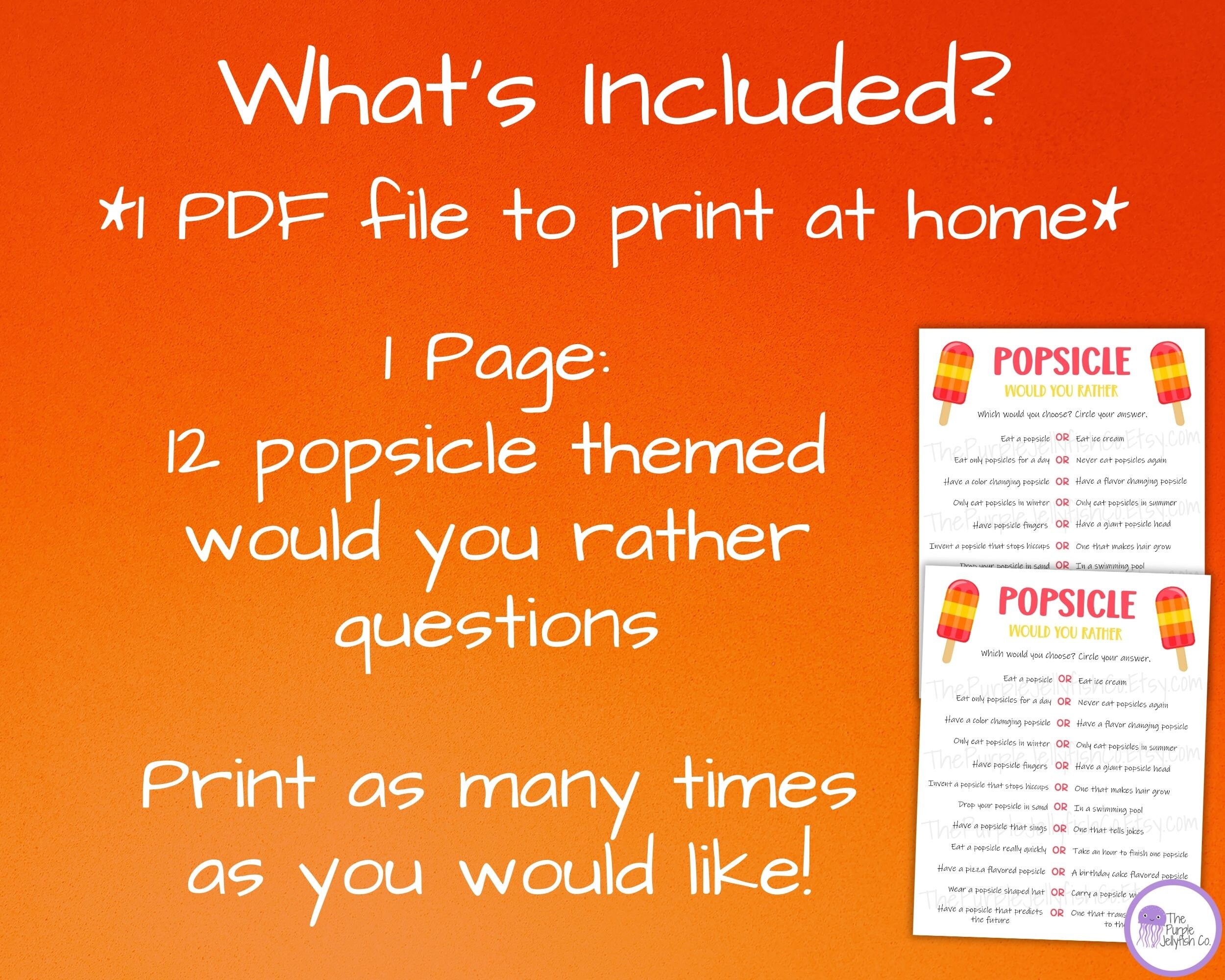 Popsicle Party Game, Would You Rather Questions for Kids Teens Adults ...