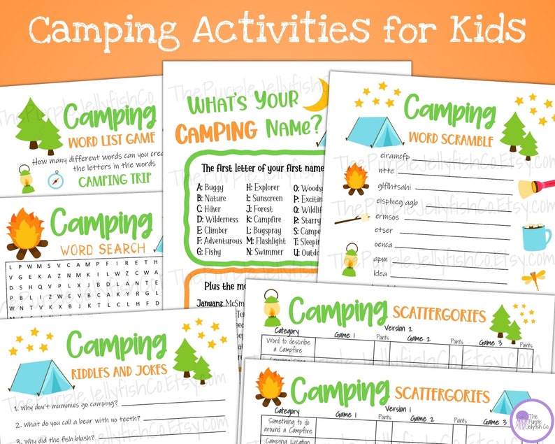 Camping Activities for Kids, Camping Games Bundle, Camping Party Games ...