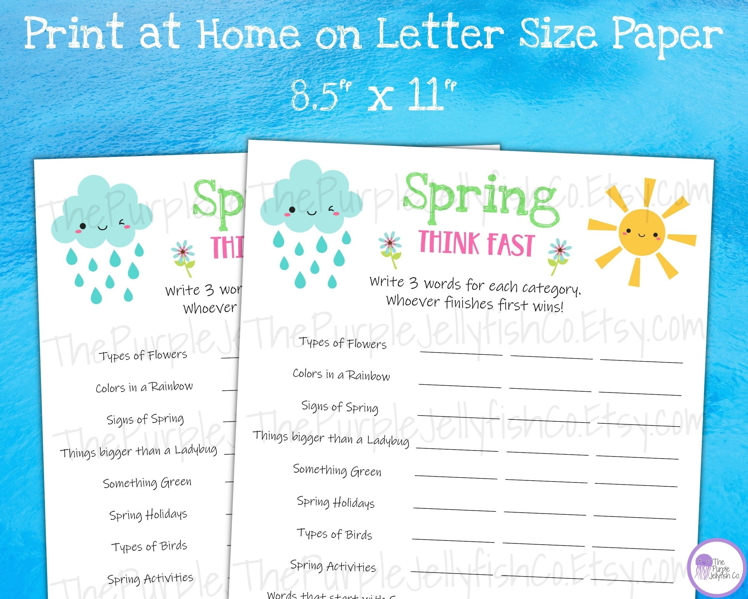 Spring Think Fast Game, Printable Spring Activity for Kids, Easter Game ...